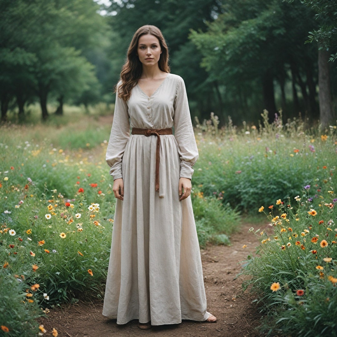 Medieval Viking Dress for Women | Beige Long Sleeve Gown | Vintage ...