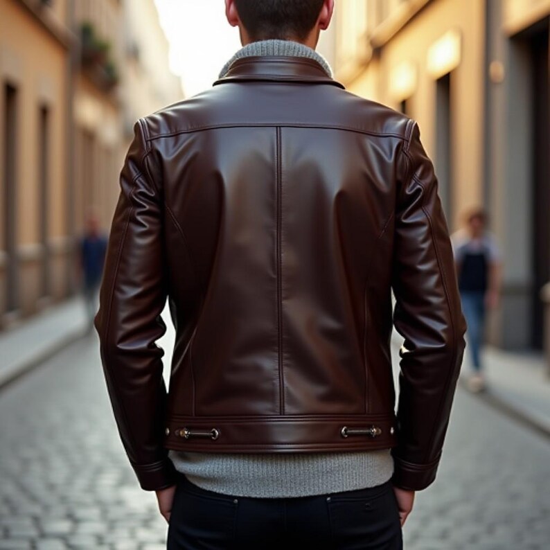 Customized Men's Modern Chocolate Leather Jacket | Sleek Urban Design ...