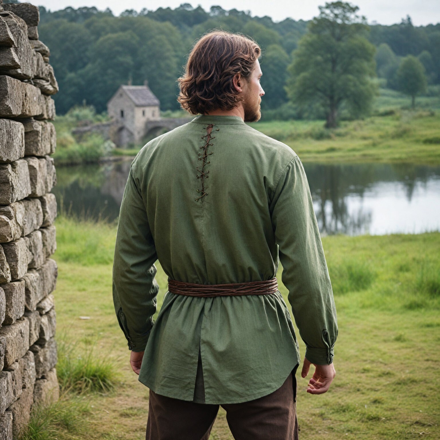 Men's Medieval Tunic With Lace-up Collar | Green Renaissance Viking ...