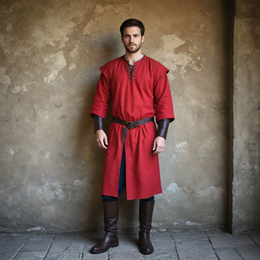 Men's Red Medieval Tunic | Viking Warrior-inspired Costume | Historical ...