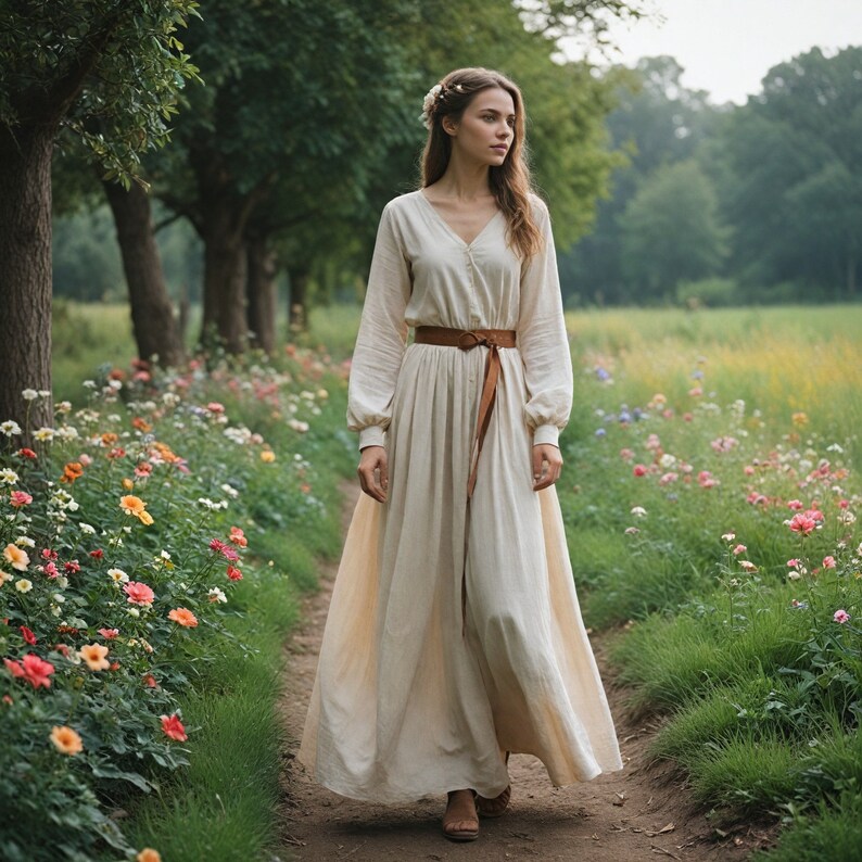 Medieval Viking Dress for Women | Beige Long Sleeve Gown | Vintage ...