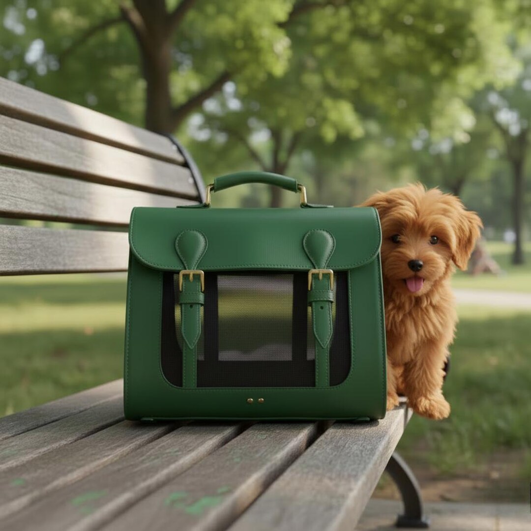 Forest Green Satchel Pet Carrier With Front Mesh Window | Premium ...