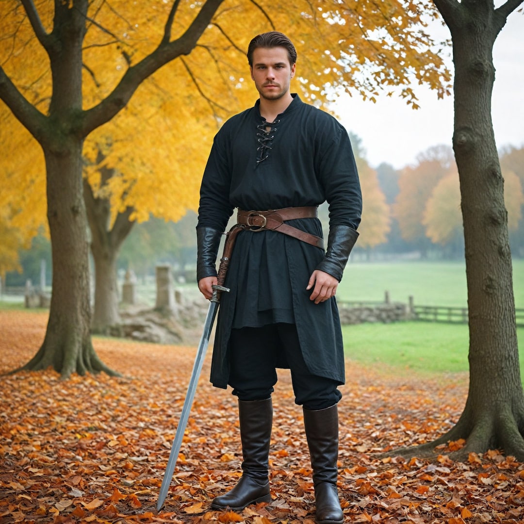 Medieval Viking Warrior Tunic | Black Norse Men's Outfit | Renaissance ...