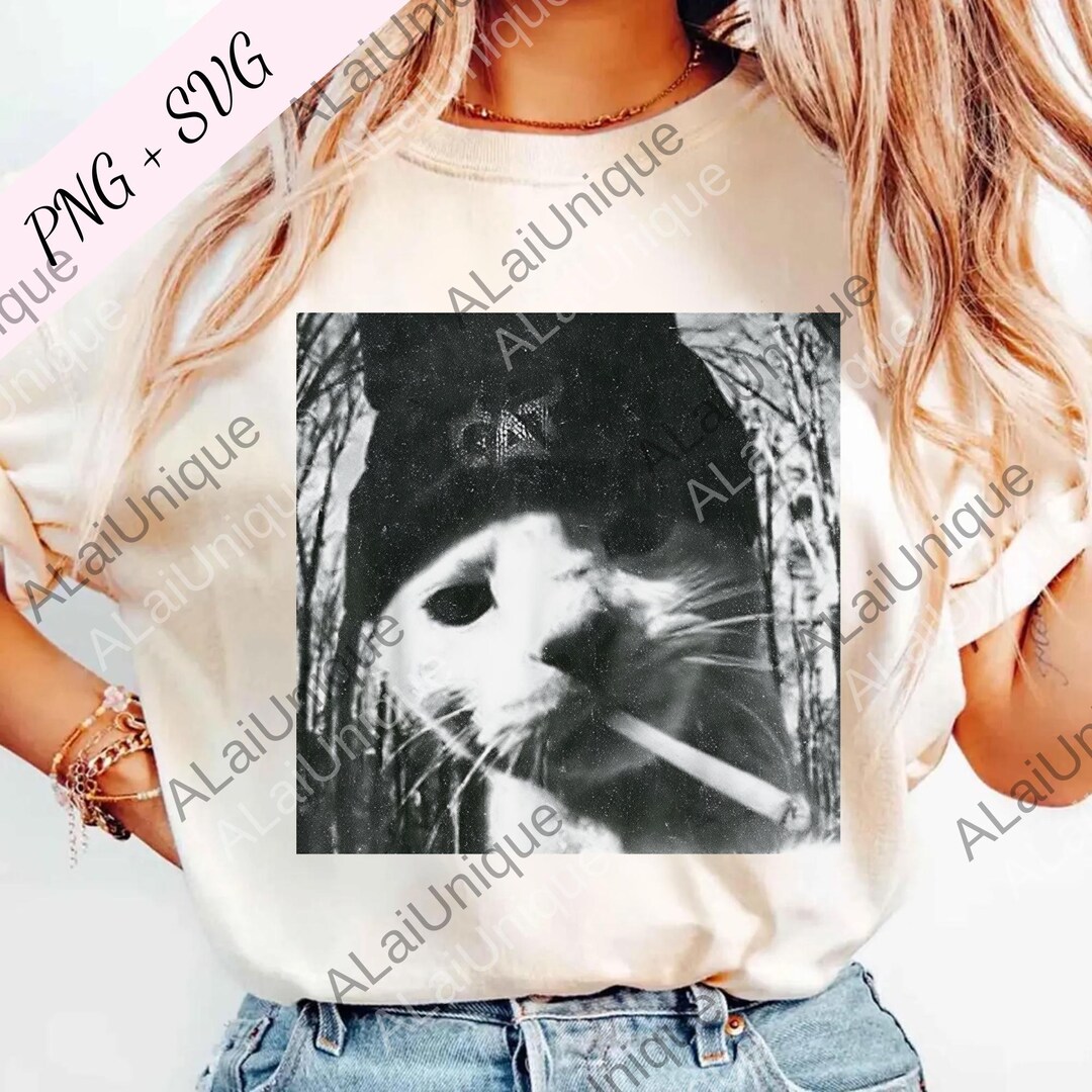 Smoking Cat Y2K Png, Vintage Black Cat Png for Men Women, Edgy Retro ...