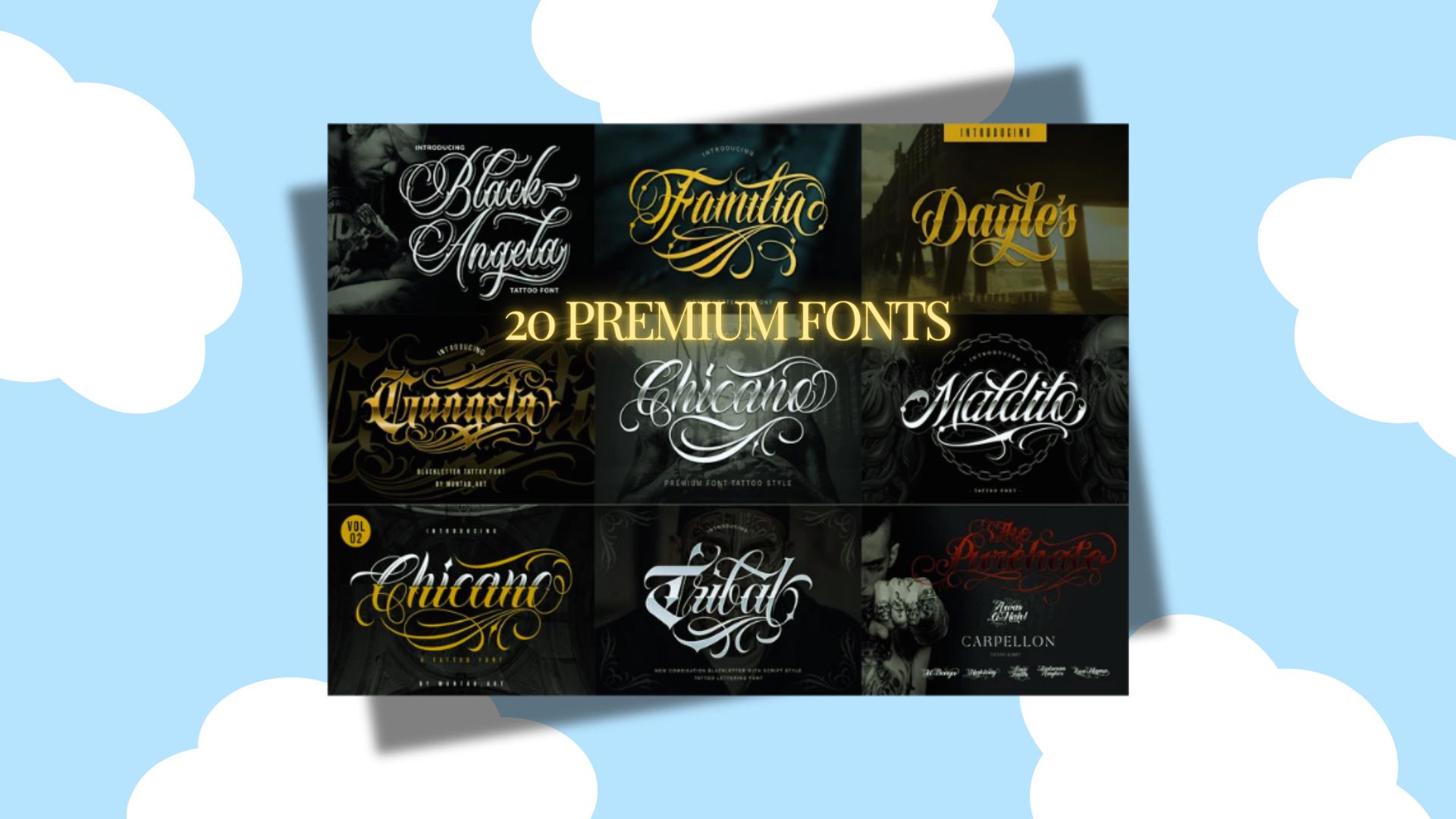 20 Premium Tattoo Fonts Bundle 5, Custom Tattoos Design, Logo Fonts ...