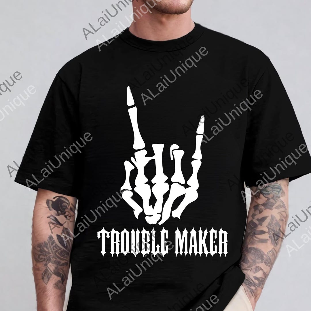 Trouble Maker Bone Hand Graphic Png, Edgy Digital, Sarcastic Humor Gift ...