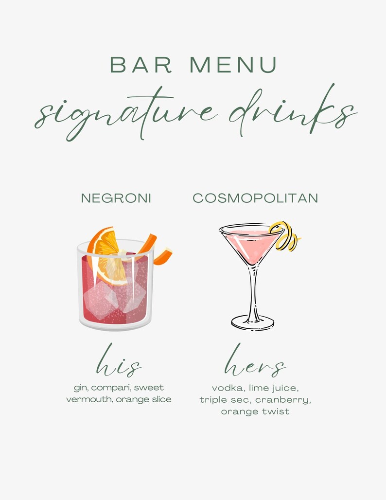 EDITABLE PDF Wedding, Signature Drink Sign, Editable Menu, Printable ...