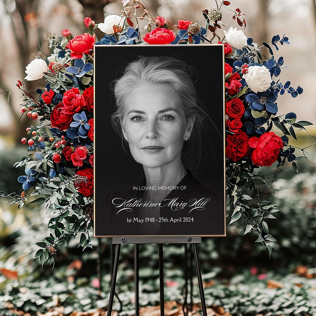 Elegant Black Memorial Welcome Sign: Customisable Celebration of Life ...