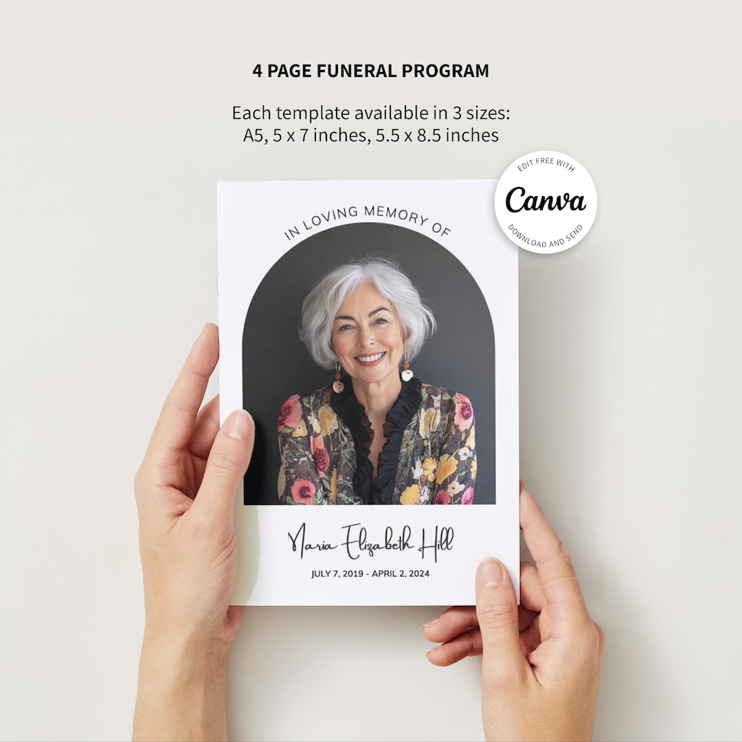 Editable White Arch Funeral Program Template Celebrating the Life of ...