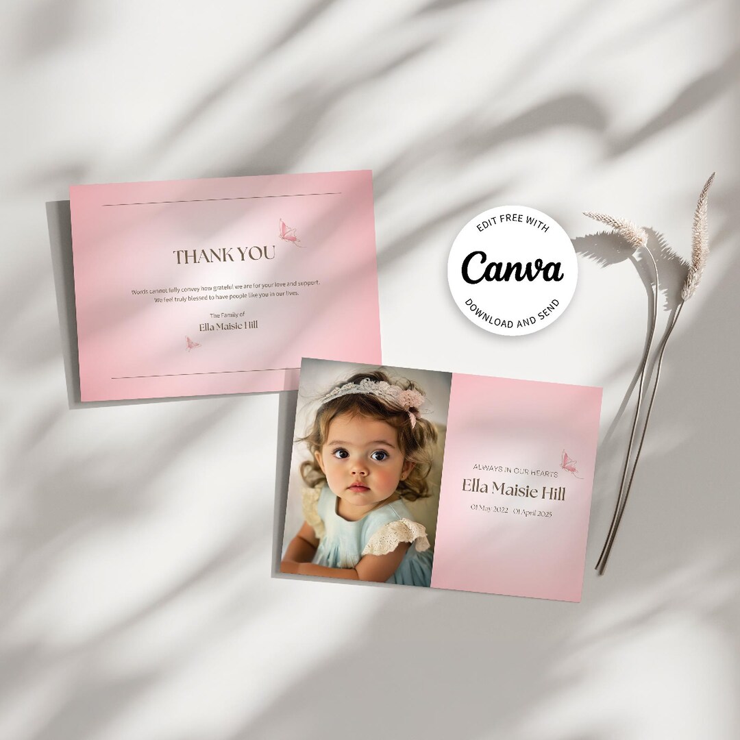 Funeral Thank You Card, Memorial Sympathy, Editable Double-sided ...