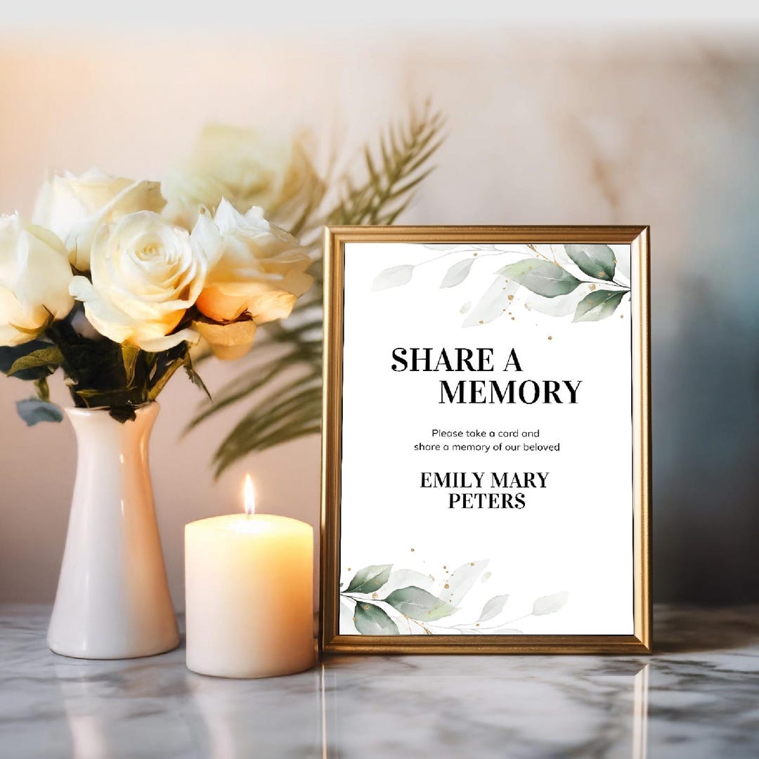 Elegant Eucalyptus Memorial Sign: Customizable Funeral Card Template ...