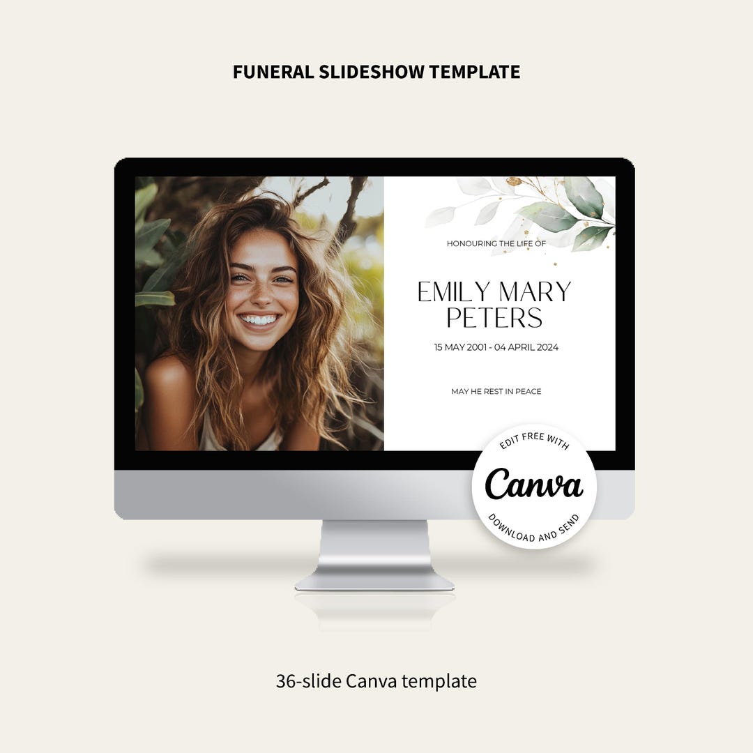 Greenery Memorial Video Template: Editable Funeral Slideshow for ...