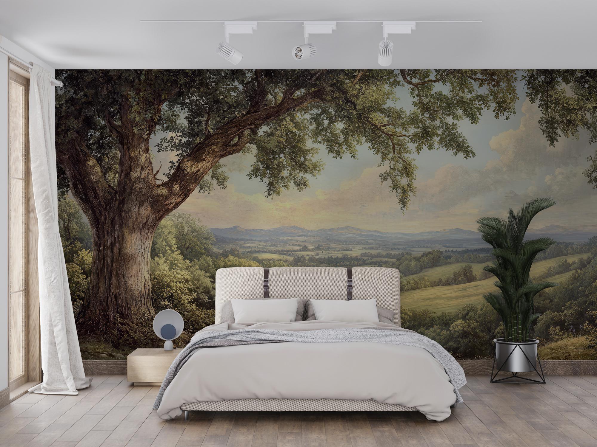 Vintage Tree Landscape Wall Mural, Romantic European Countryside View ...