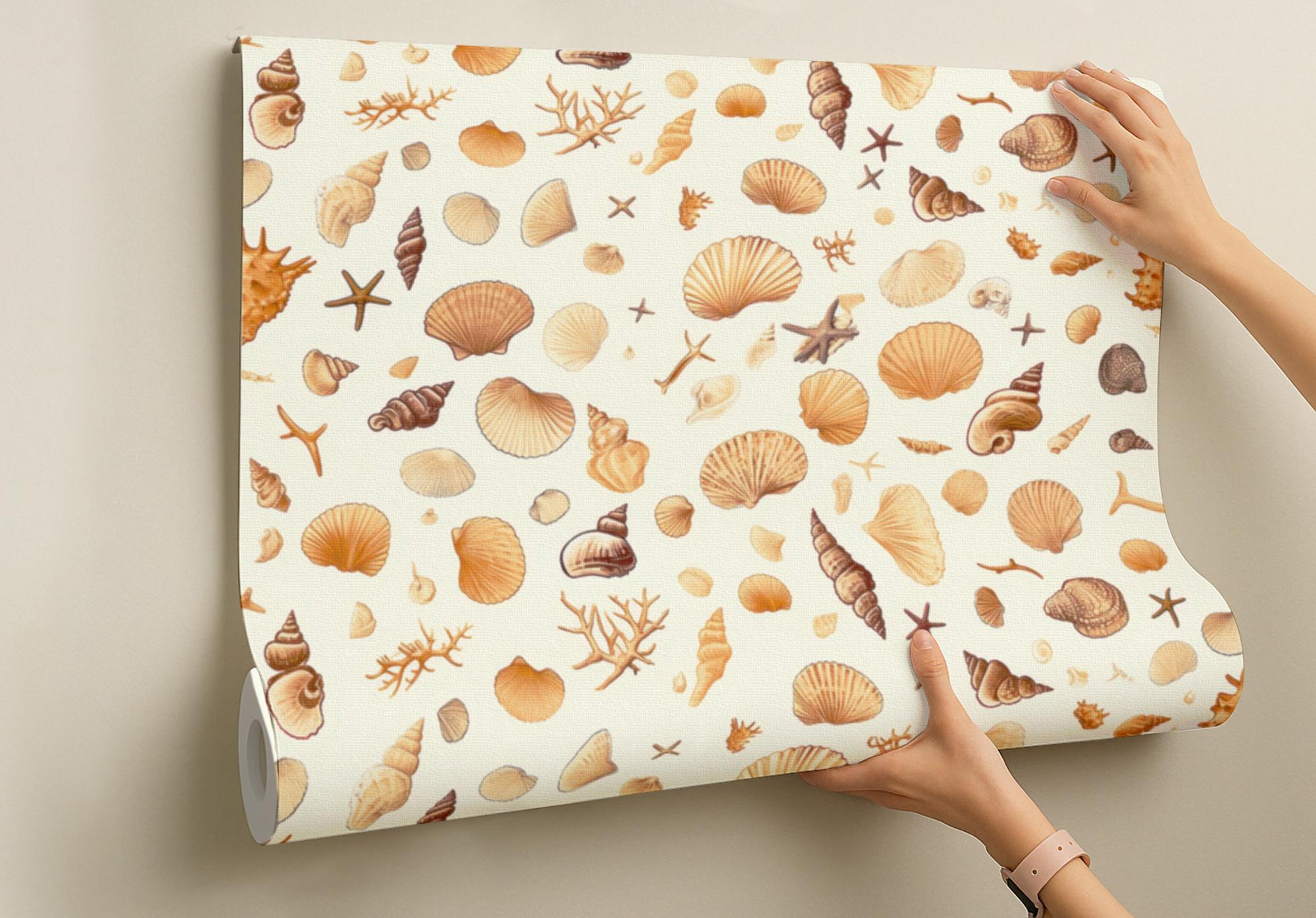 Modern Wallpaper With Shell Design, Coastal Shell Design, Non-woven ...