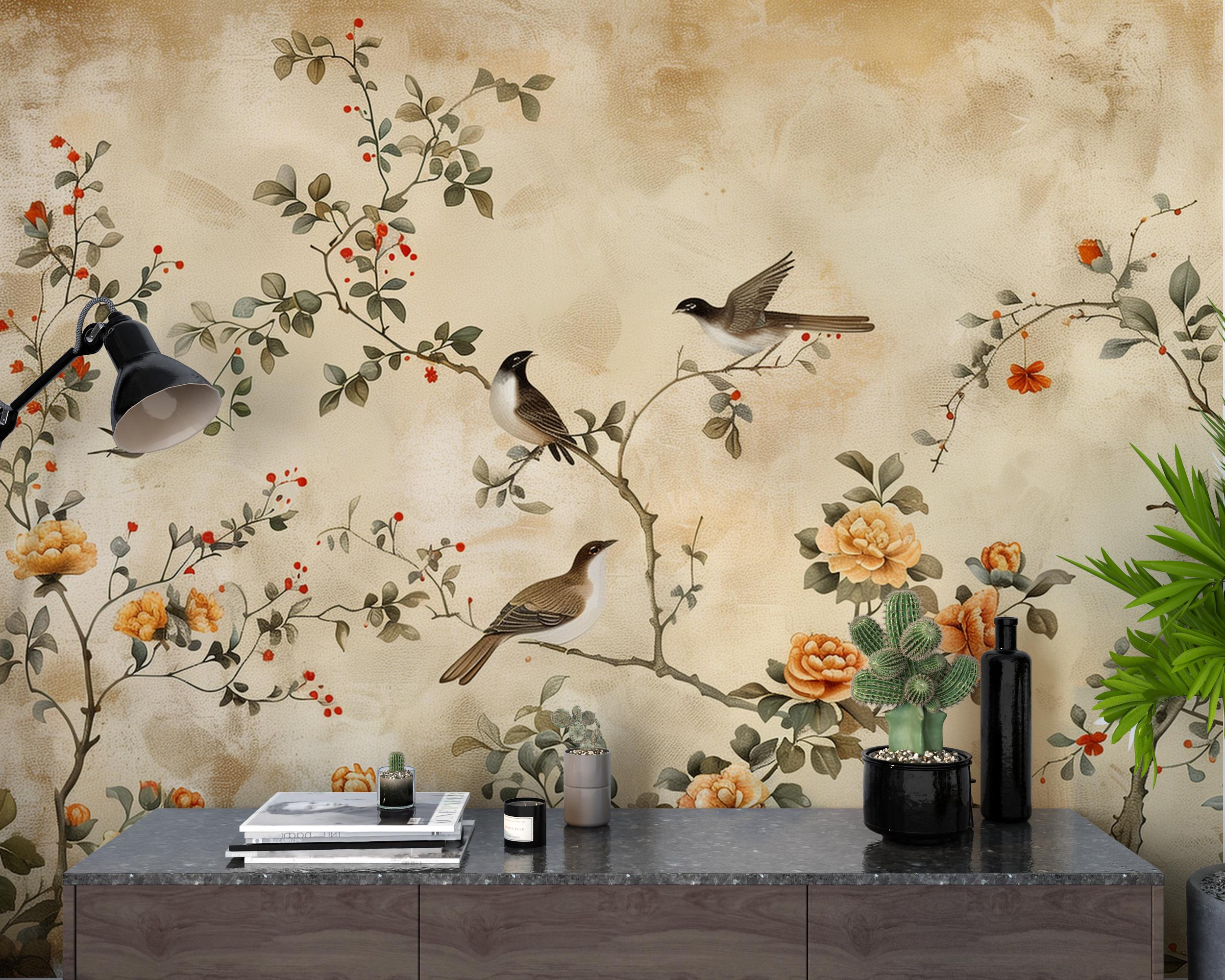 Chinoiserie Bird Floral Wallpaper, Chinoiserie Wallpaper for Home ...