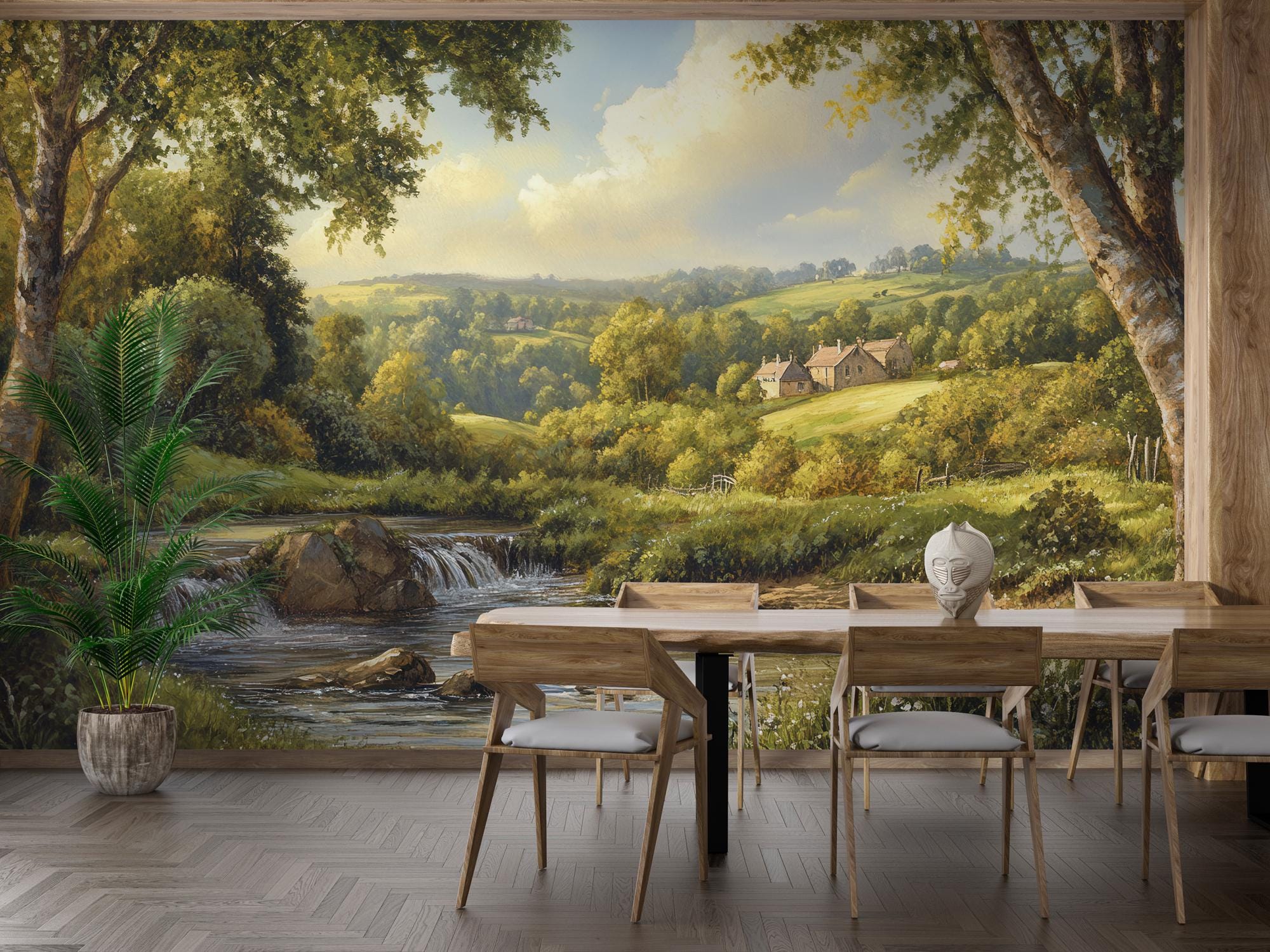 Peaceful English Countryside Wallpaper Mural – Rustic River Landscape ...