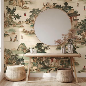Chinoiserie Vintage Asian Landscape Wallpaper, Peel and Stick Landscape ...