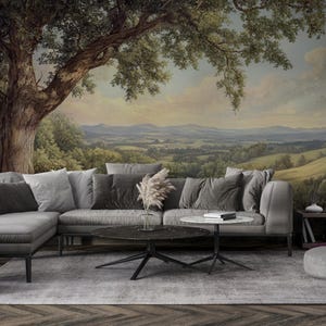 Vintage Tree Landscape Wall Mural, Romantic European Countryside View ...