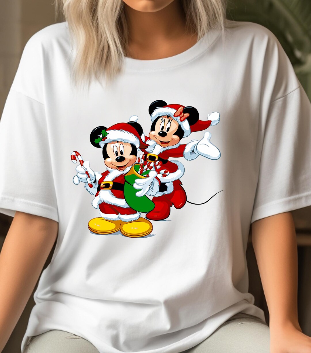 Mickey and Minnie Mouse Santa Christmas T-shirt - Cozy Holiday Tee With ...