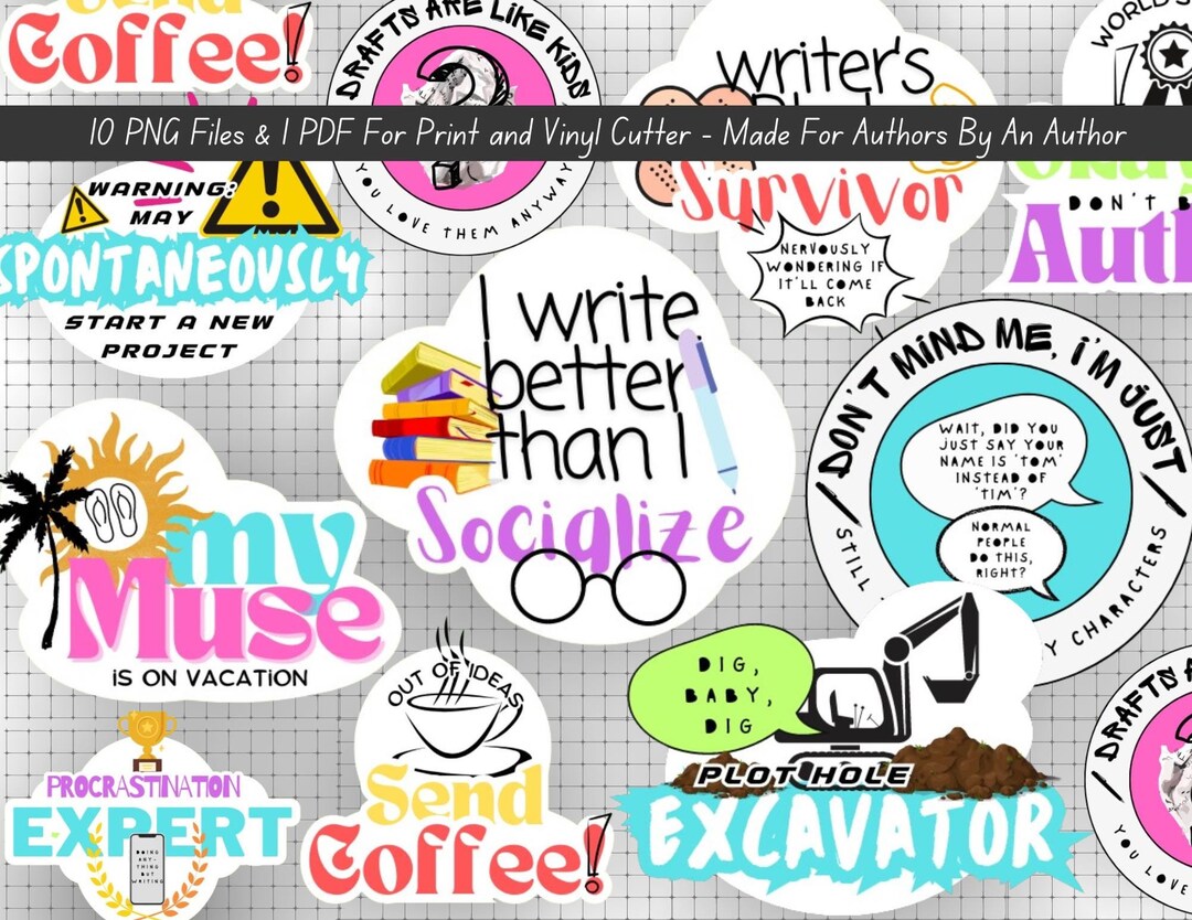 Author Stickers: Funny Writer PNG Bundle (digital Download) - Etsy