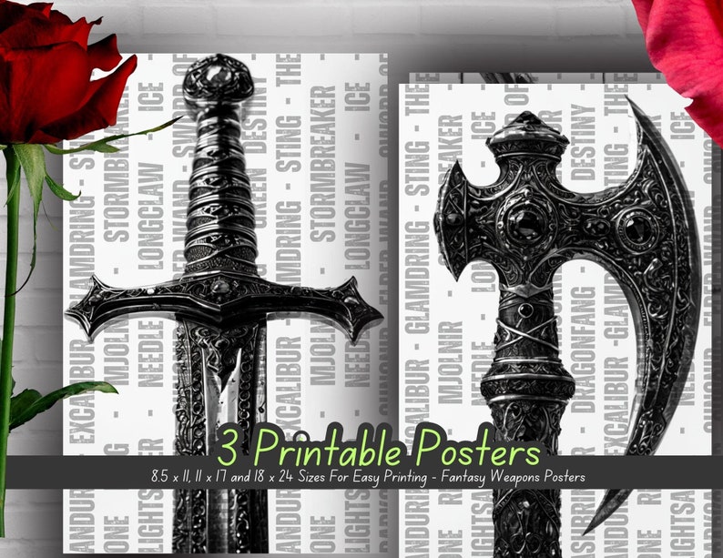 Printable Fantasy Weapon Posters, Fantasy Lover Art, Fantasy Art, Bookish Art, Bookish Poster ...