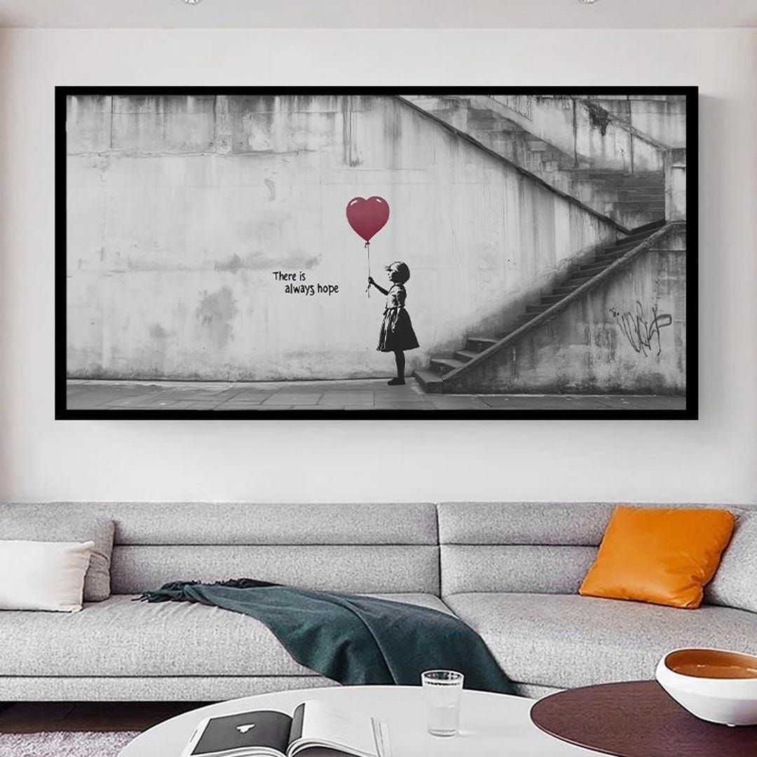 Hope Balloon Wall Art Print - Iconic Girl With Red Heart Balloon ...