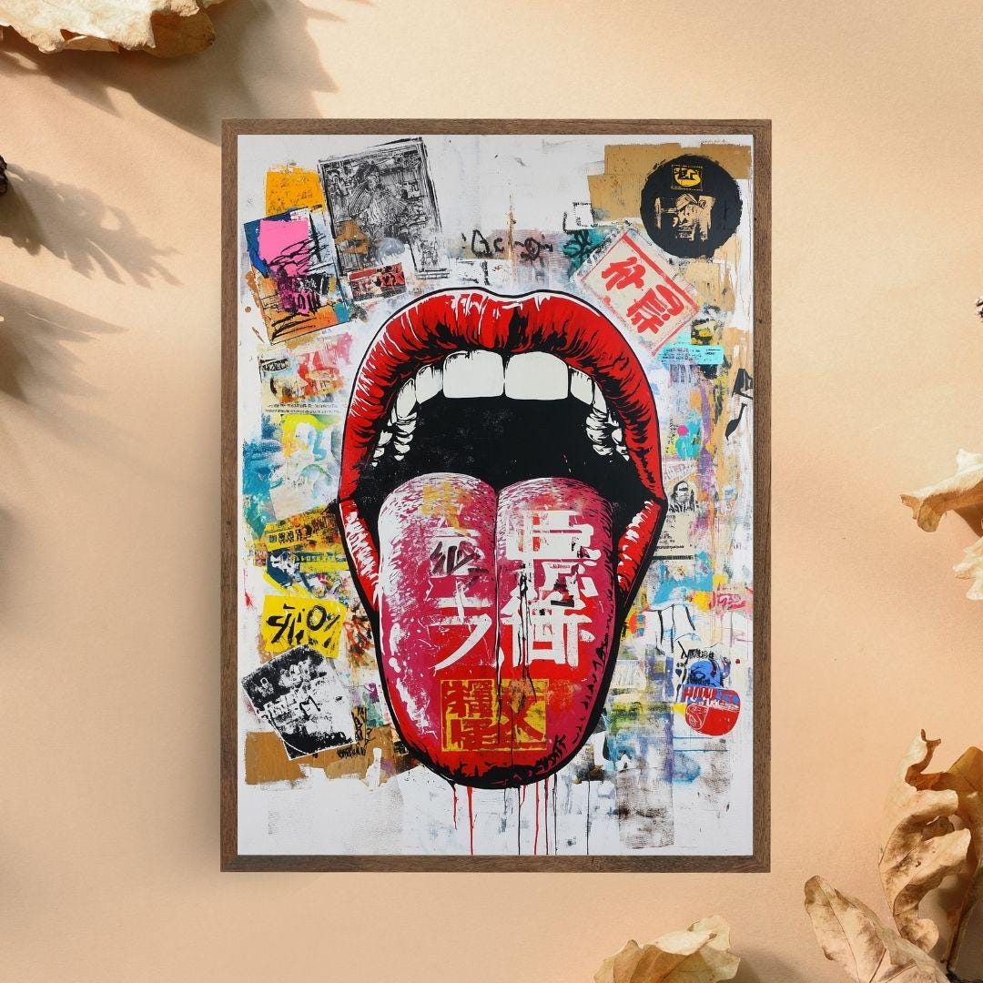 Pop Art Lip Poster, Colorful Urban Street Art Print, Bold Graffiti ...