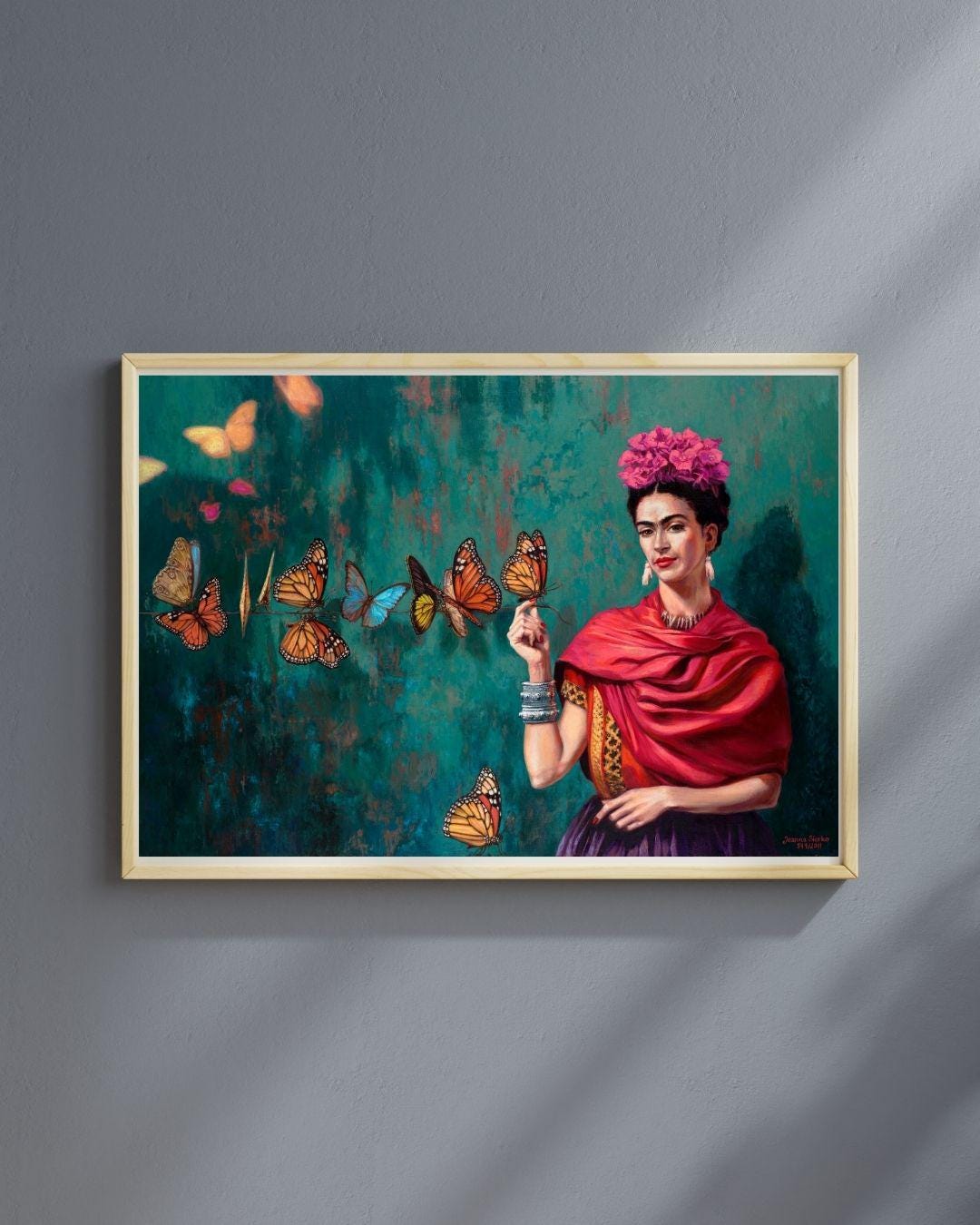 Frida-inspired Art Print – Vibrant Butterfly Portrait, Framed Latin ...