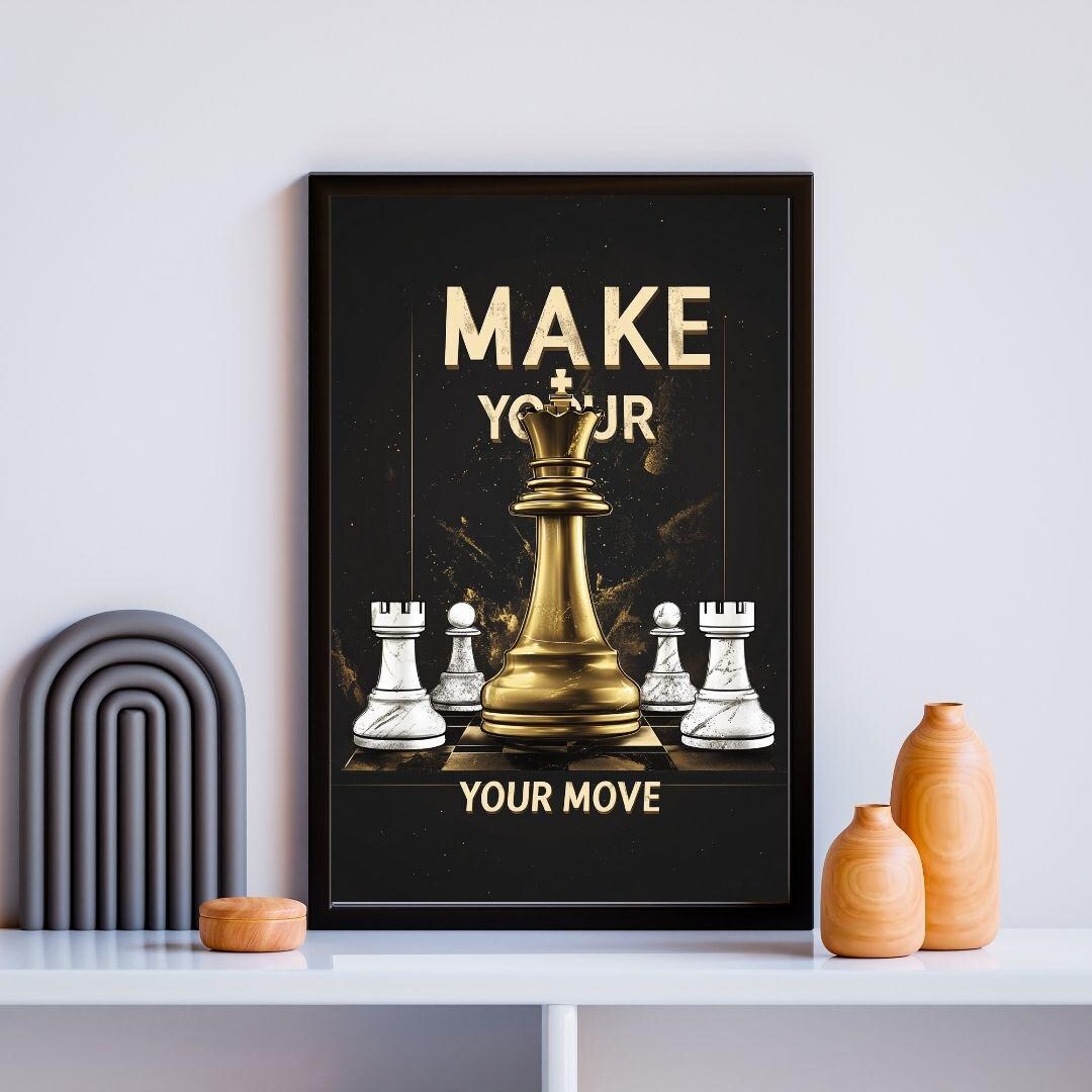 Make Your Move Chess Art Print, Gold Chess King Wall Decor ...