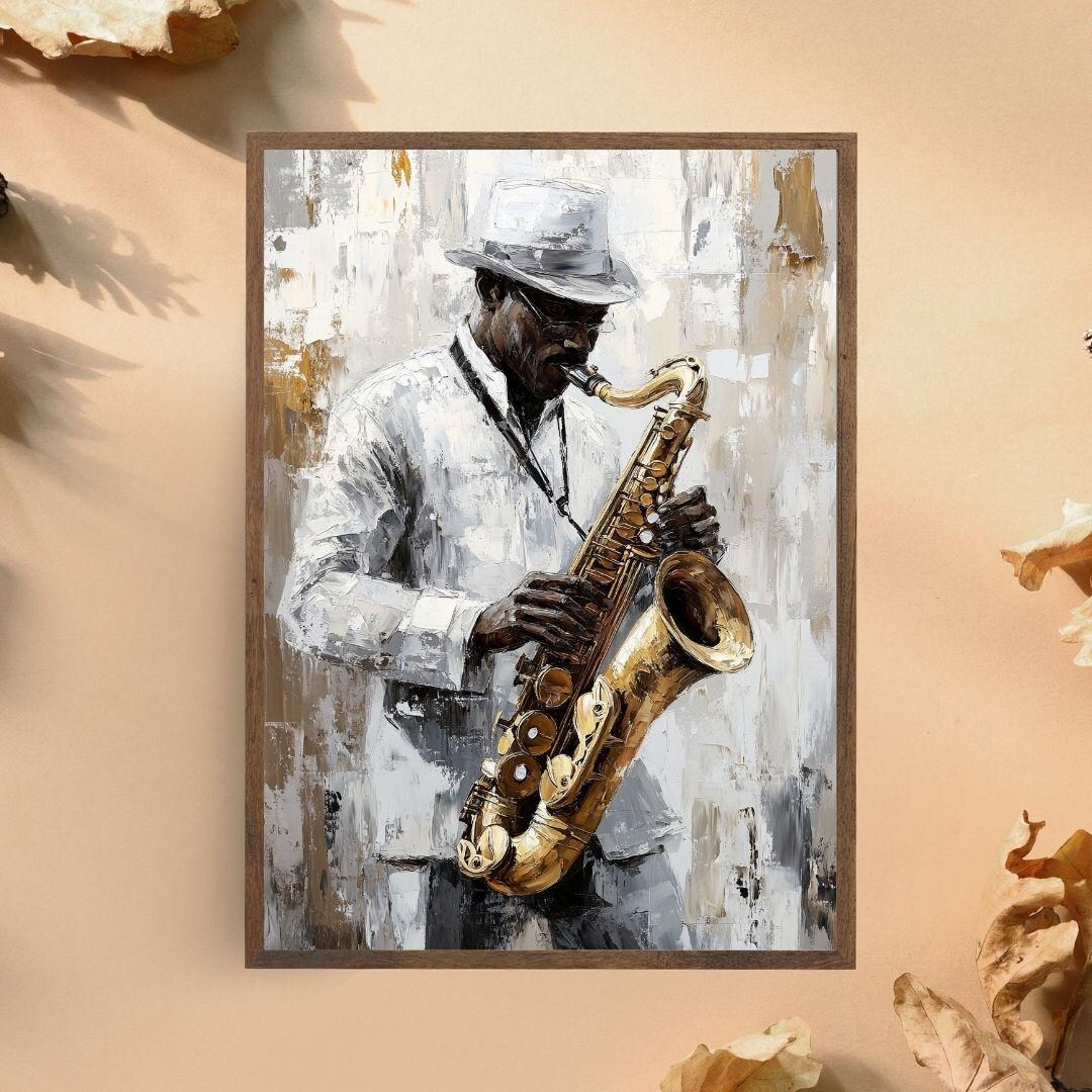 Jazz Musician With Saxophone Art Print, Elegant Jazz Wall Decor ...