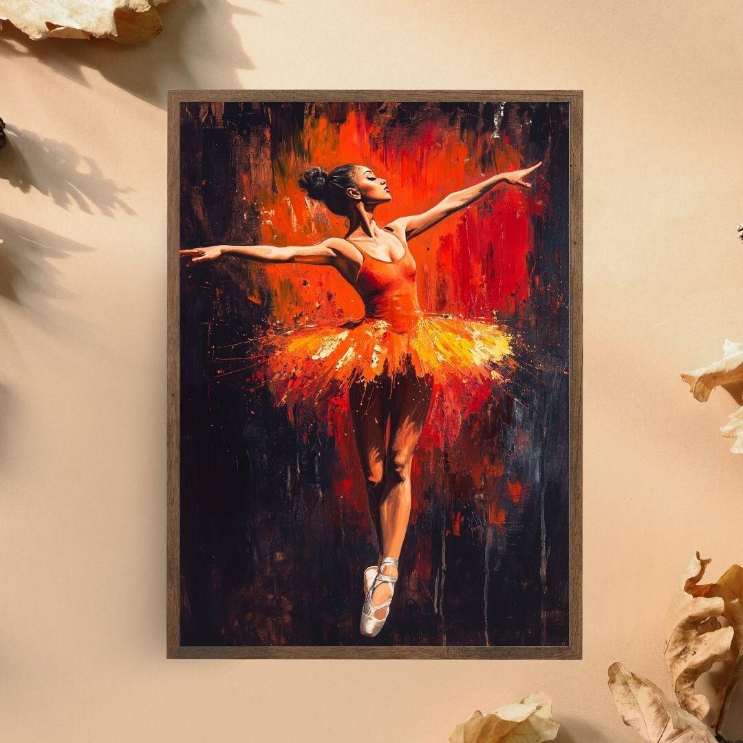 Fiery Ballerina Art Print, Dance Wall Decor, Ballet Dancer in Red Tutu ...