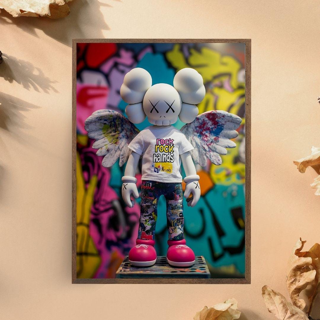 Graffiti Winged Figure Art Print, Colorful Pop Culture Character Street ...