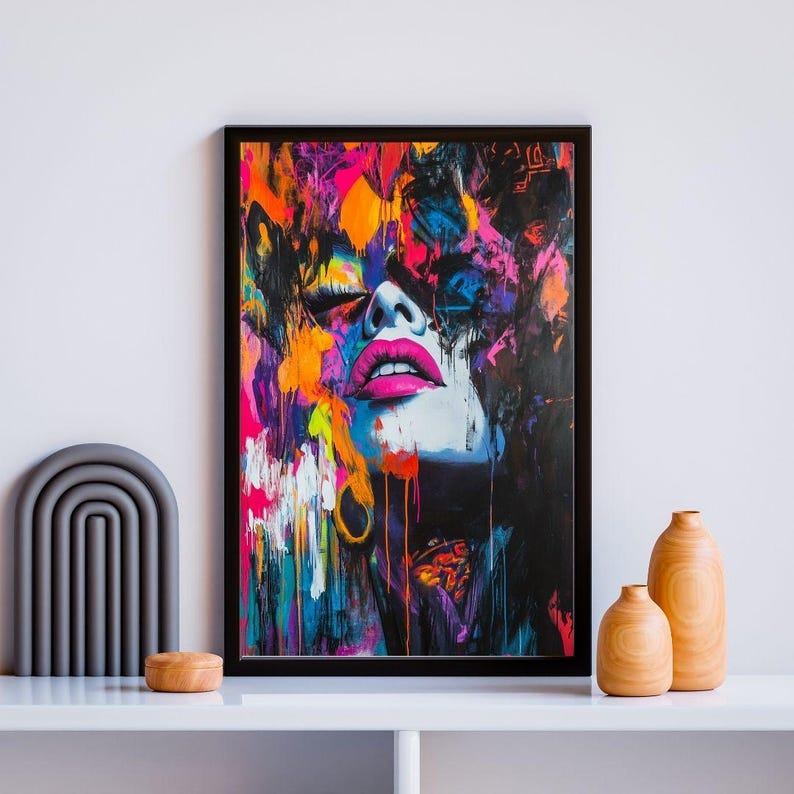 Female Portrait Art Print Bold Graffiti Expressionism, Vibrant and Edgy ...