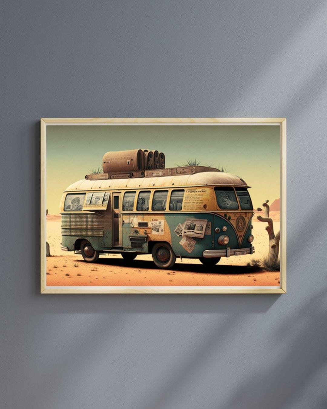 Vintage Bus Desert Art Print – Surrealist Retro Travel Poster ...