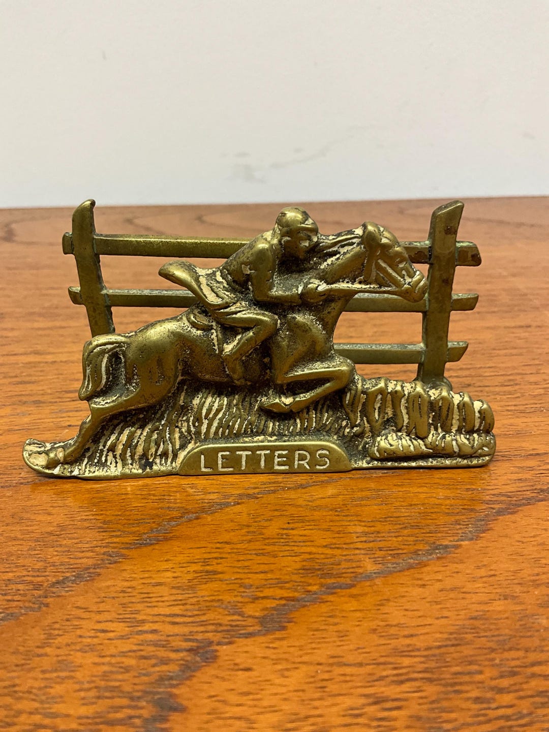 Vintage Brass Horse and Jockey Letter Rack Vintage Patina Stationary - Etsy