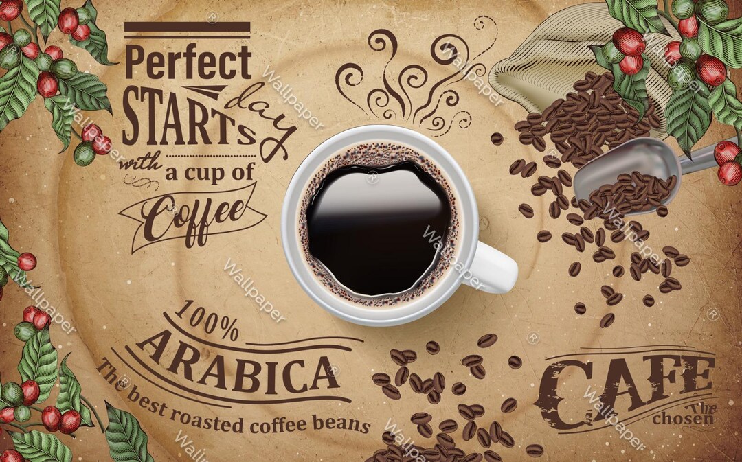 Coffee Pattern Wall - 3D Wallpaper Poster - Simple Classic -artistic ...