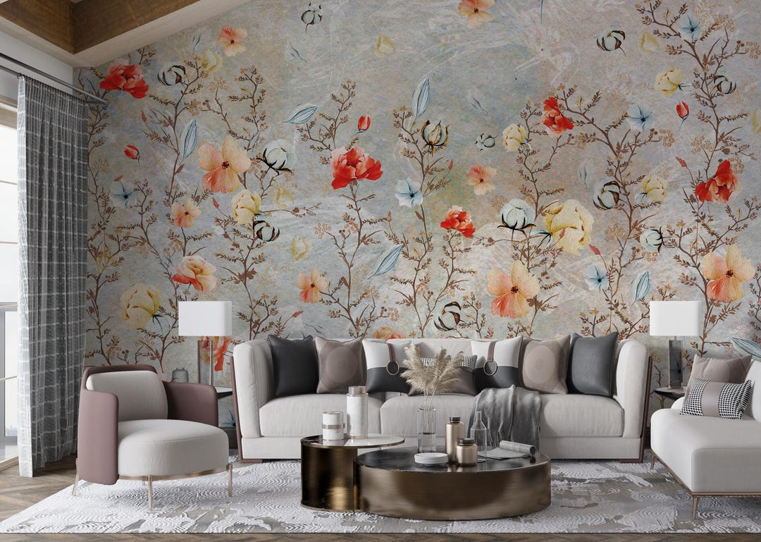 Wallpaper 3D Poster - Floral Pattern Wallpaper - Artistic - Living Room ...