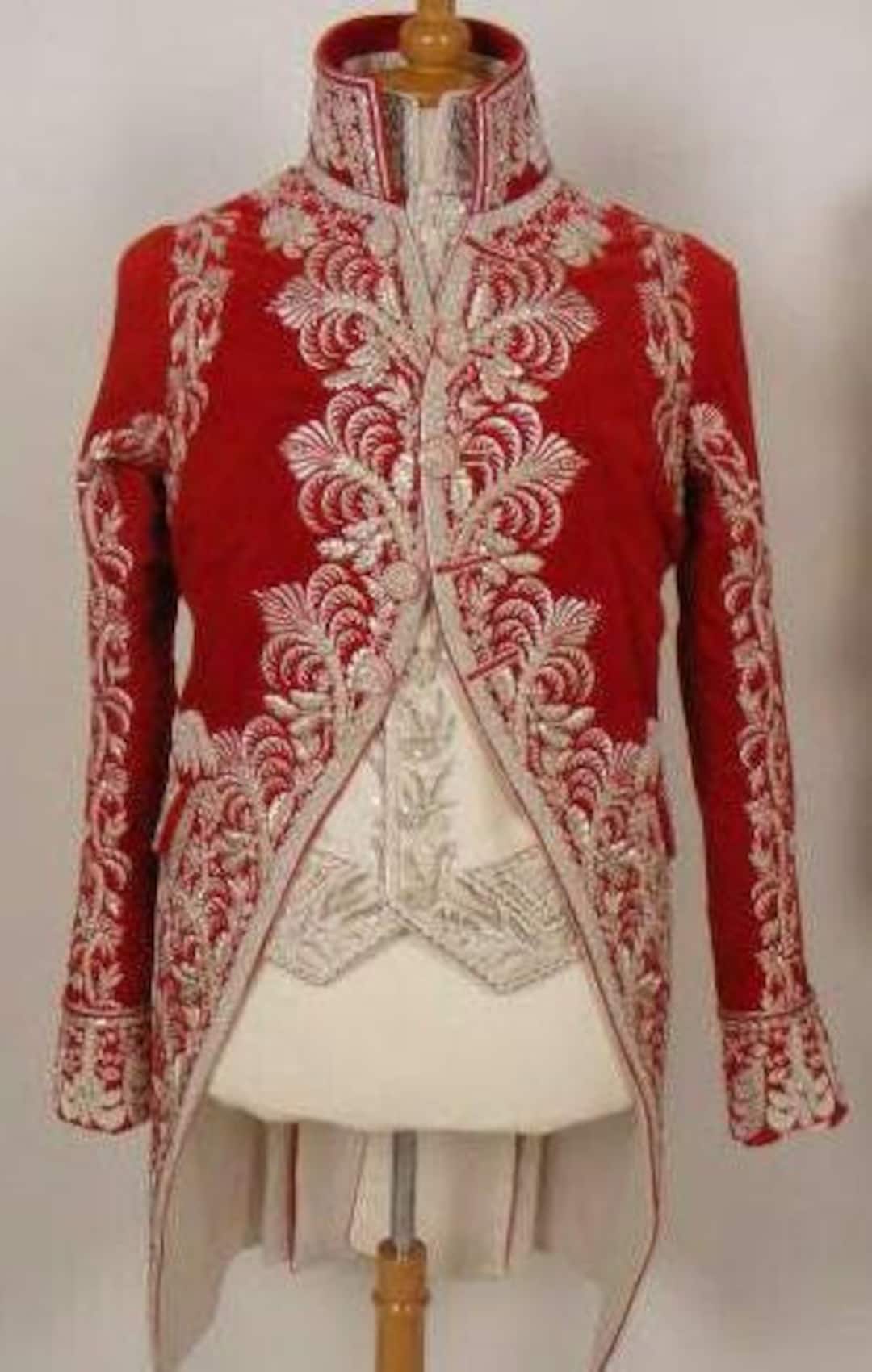 Men's Red Custom Suits Velvet Floral Embroidered Rococo Men French ...