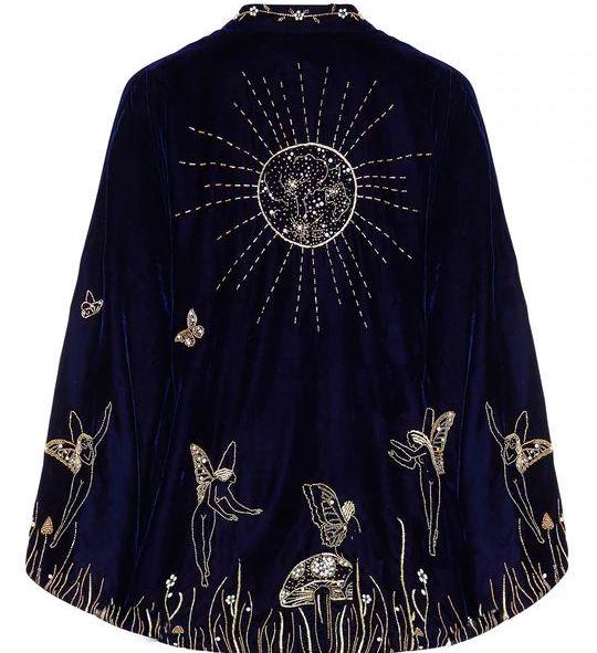 Customized Blue Velvet Golden Floral Embroidered Cape Wedding Attire ...