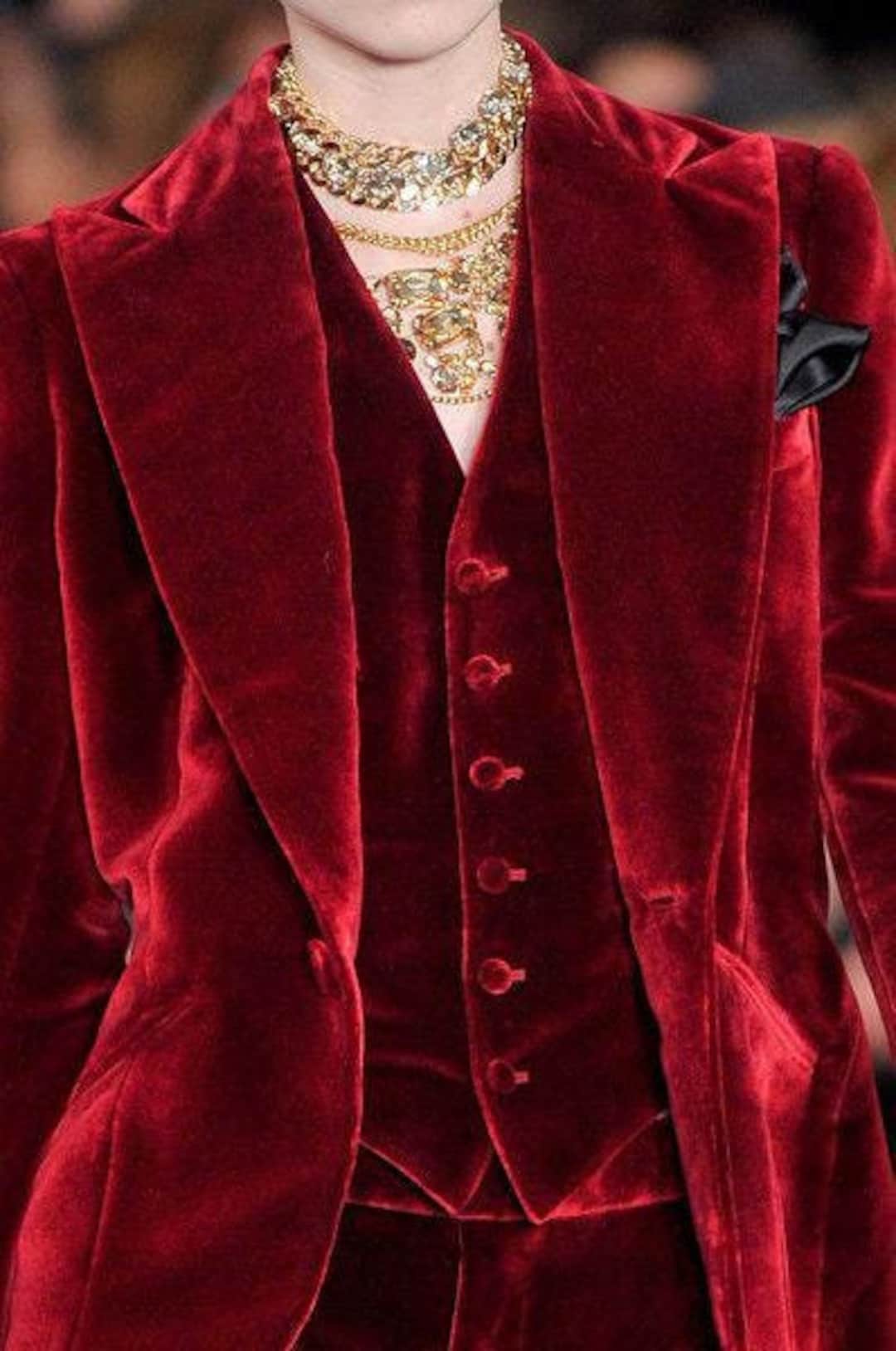 Women's Red Velvet Custom 3 Piece Suit Bridal Wedding Vest Jacket ...