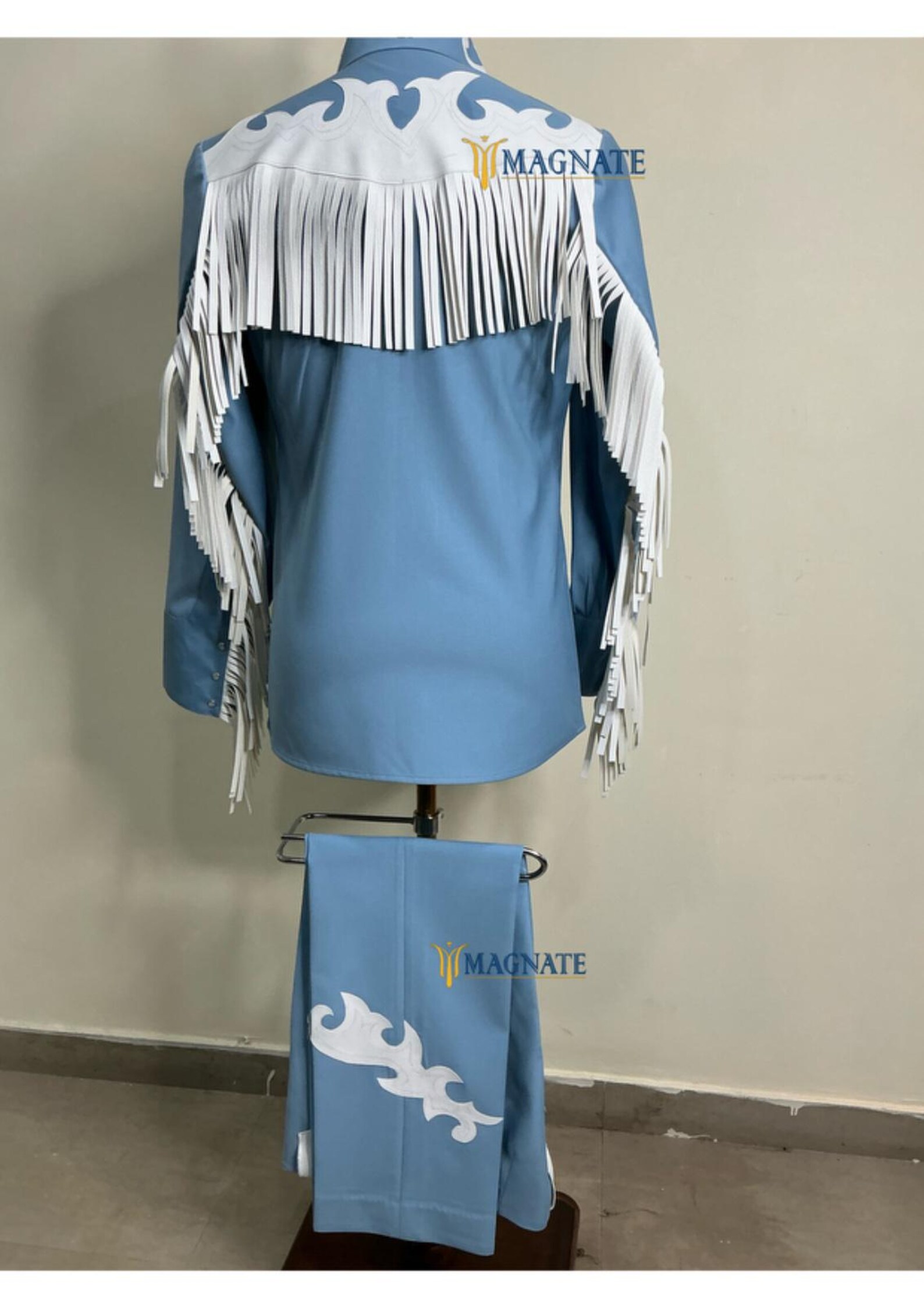 Men's Customized Blue 2pc Suits Embroidered Fringed Country Western ...