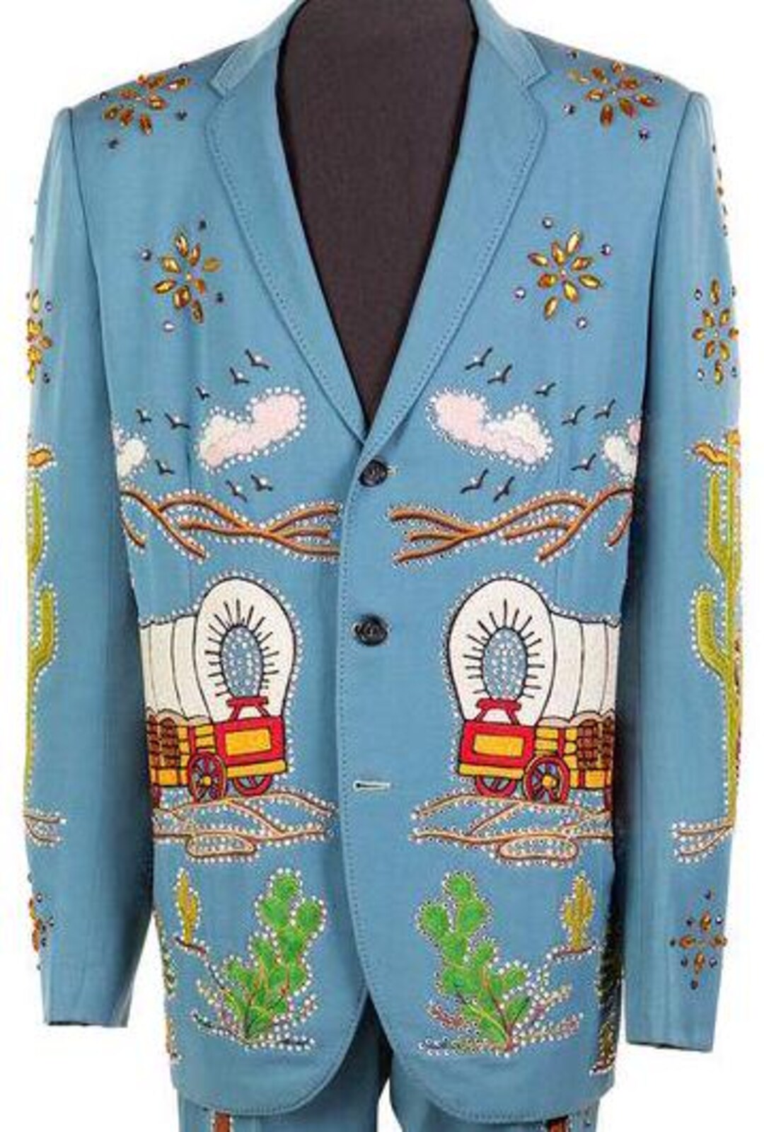 Men Blue 2 Piece Made to Order Embroidered Rhinestones Western Country ...