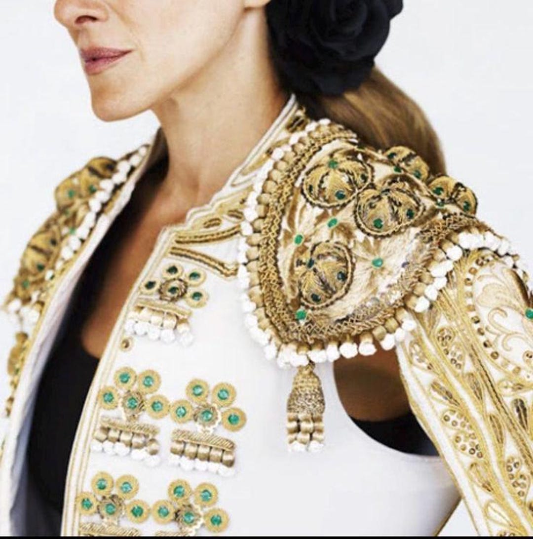 Women Ivory Tailored Matador Jacket Hand Made Gold Emberoidered ...