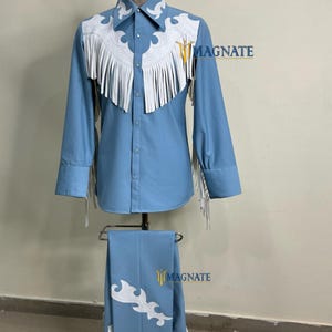 Men's Customized Blue 2pc Suits Embroidered Fringed Country Western ...