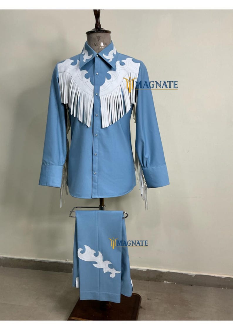Men's Customized Blue 2pc Suits Embroidered Fringed Country Western ...