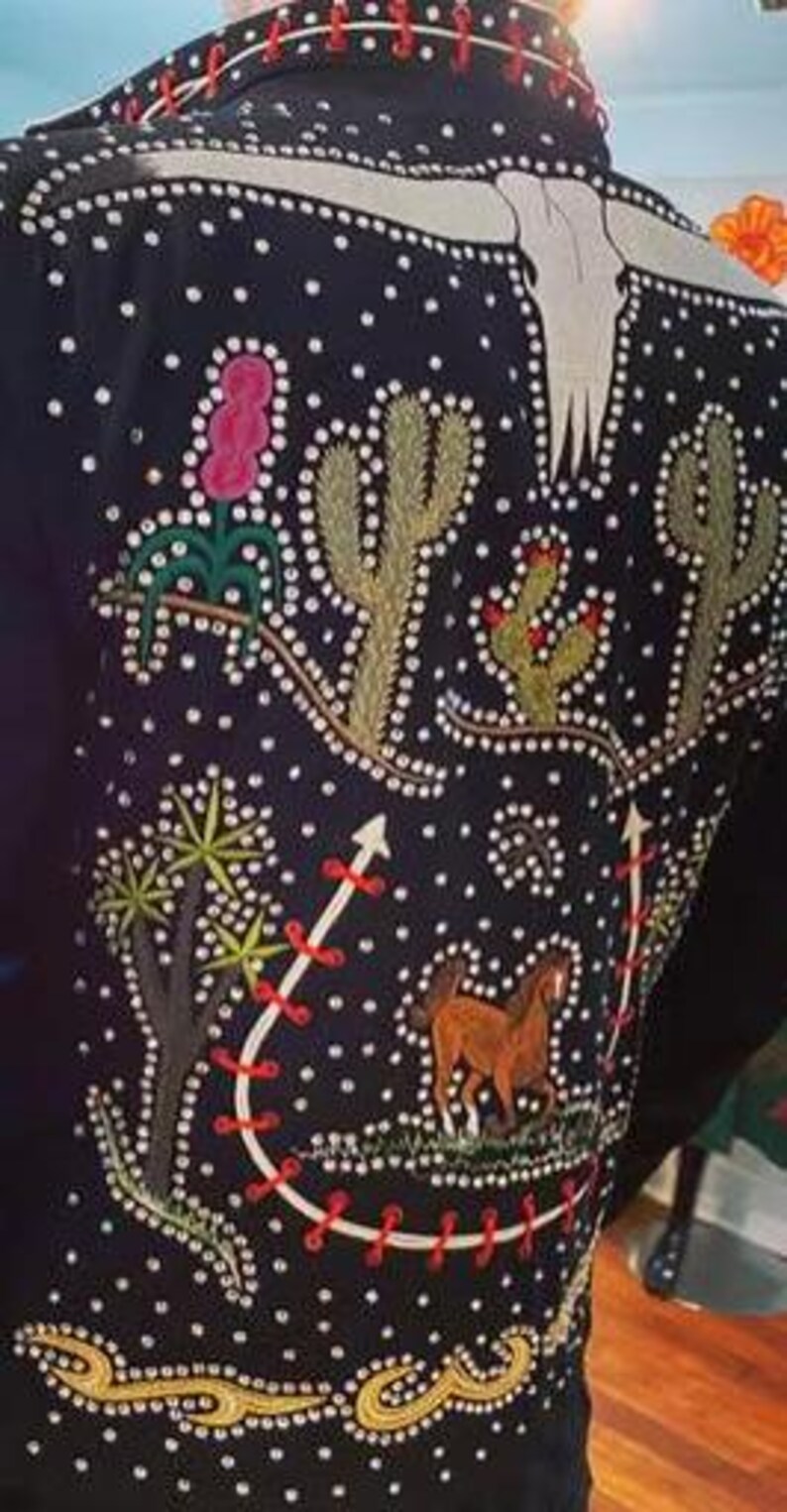 Men's Customize Black 2pc Suit Embroidered Rhinestones Studded Western ...