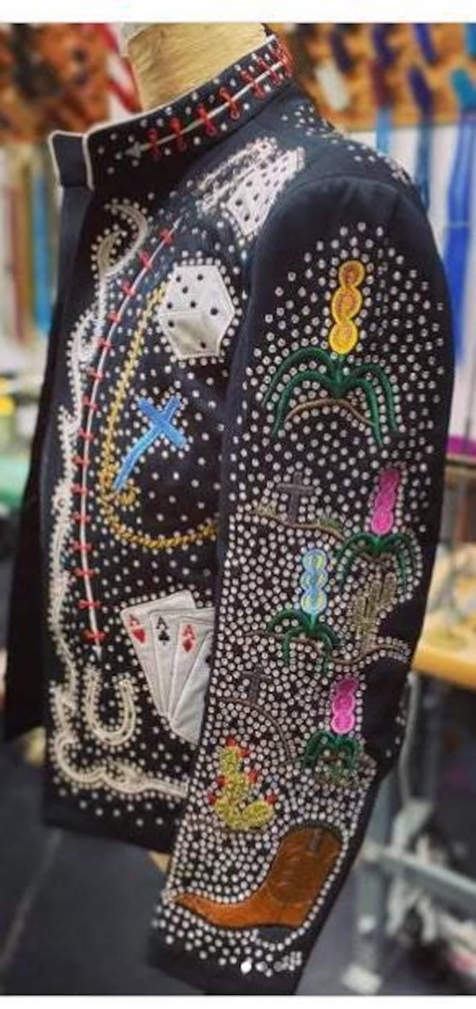 Men's Customize Black 2pc Suit Embroidered Rhinestones Studded Western ...