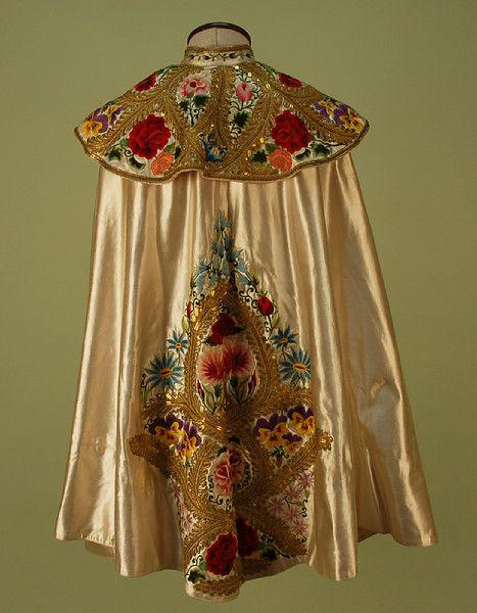 Men's Customized Gold Cape Satin Multicolored Floral Embroidered ...