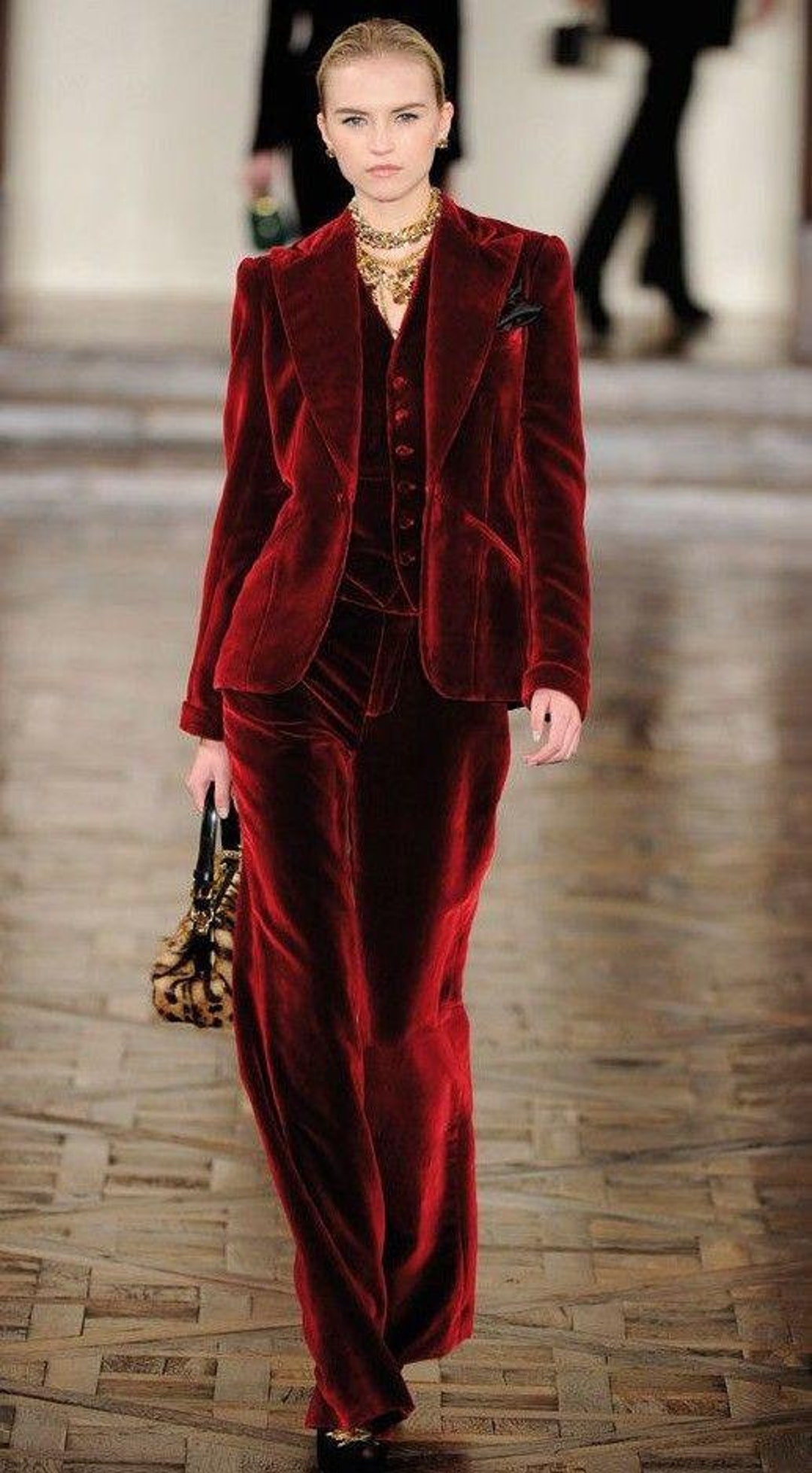 Women's Customized 3pc Red Velvet Suit Vest Jacket Wedding Bride ...