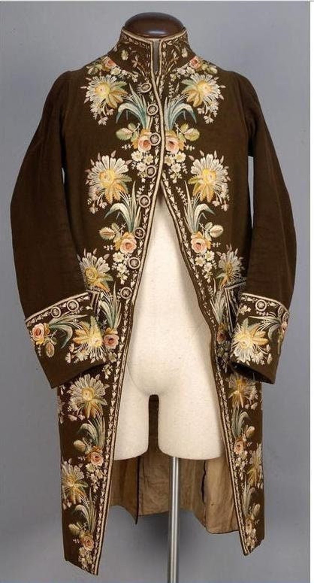 Men Customized History Jacket Brown Cotton Embroidered Rococo Styled ...